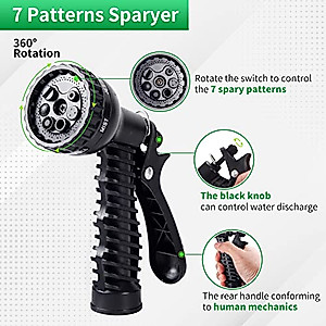 Yereen Coil Garden Hose 25FT, EVA Recoil Garden Hose, Transparent Self-coiling Water Hose with 3/4" Brass Connector Fittings with 7 Function Spray Nozzle, Pink