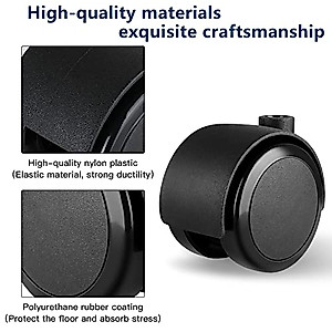 2 inch Caster Wheels (casters Set of 4) 5/16 inch Valve stem and Rotating top Plate Installation Options,Heavy Duty casters Total Load Capacity 1000LBS, Replaceable Wheels for Furniture(Black)