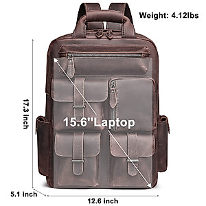 S-ZONE Men Genuine Leather Backpack Bag Vintage Casual Travel Daypack Multi Pockets Outdoor