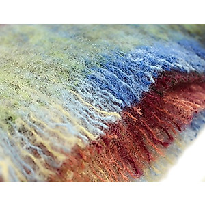 Genuine Irish Angora Mohair & Wool Throw Blanket Imported from Ireland, 72"x54" Inches, Traditional Celtic Style, Super Soft Feel & Warmth, Plaid Multicolor