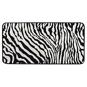 Long Kitchen Rugs Non Slip Washable Bath Mat Kitchen Runner Rug Zebra Texture Black White Stripes Water Absorption Quick Drying Anti Fatigue Comfort Flooring Carpet 39 x 20 inch