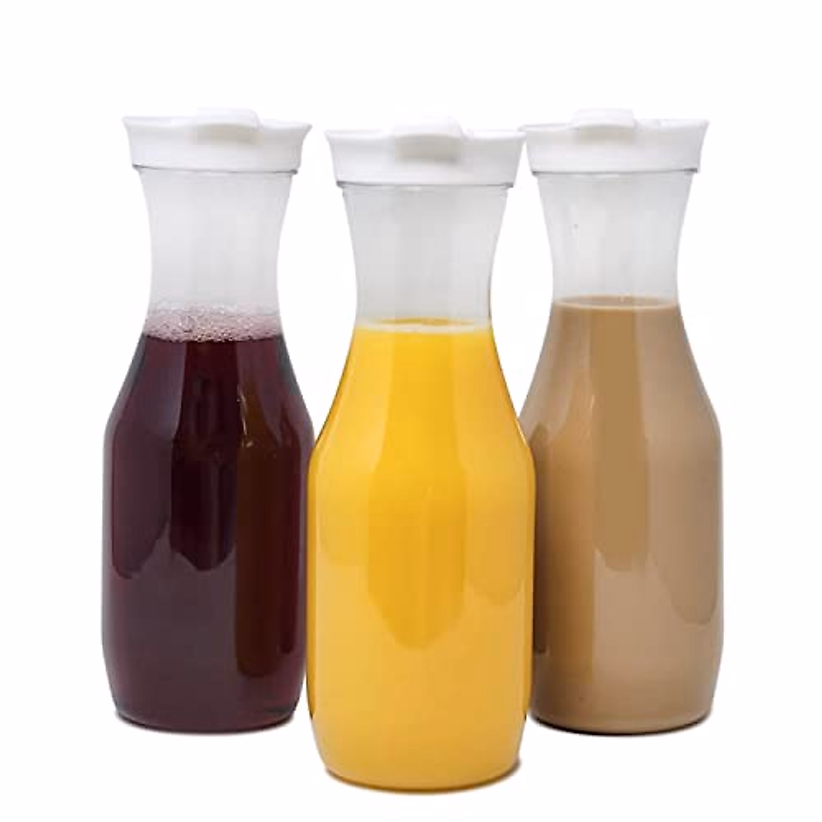 8 Pack Large Carafe Pitchers - 1 liter, Narrow-Neck and Easy-Grip Water, Wine & Juice Carafes with Sturdy Screw-on Lids, Great for Mimosa Bar - by Lendra