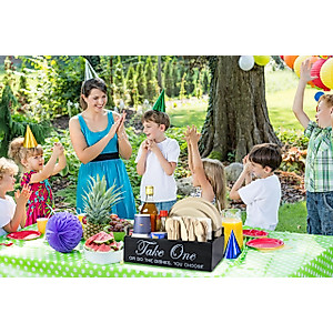 Rehuei Paper Plate Holder Utensil Caddy Organizer - Rustic Wood Disposable Plate Dispenser with Handles for Cups, Forks, Spoons, Napkins and Silverware Holders (handle paper plate holder)