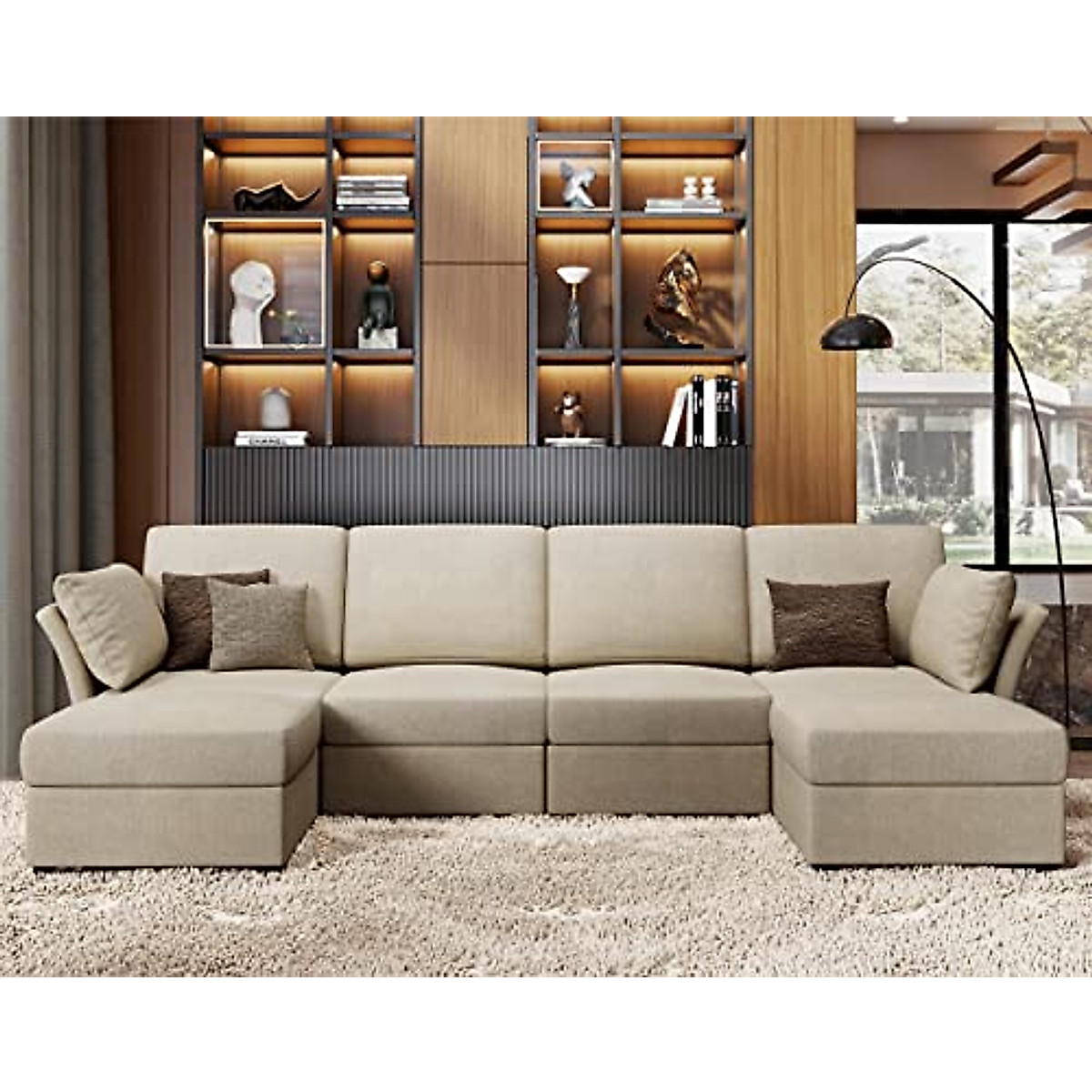 AMERLIFE Modular Sectional Couch with Ottomans- 6 Seat Sofa Couch for Living Room, Convertible U Shaped Couch with Chaise, Oversize Sofa Beige