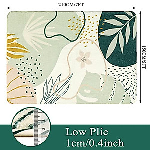 Lahome Green Botanical Print Washable Rugs - 5x7 Area Rugs for Living Room Boho Throw Large Bedroom Kitchen Rug Non-Slip Low-Plie Entryway Rug Floor Mat Carpet for Dining Laundry Room Office Rug