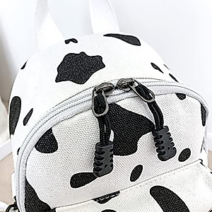 AIZHIYI Cow Print Backpack Women Canvas Schoolbag Teenage Girl Mini Bagpack (White)