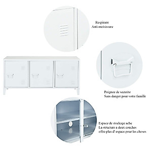 HouseinBox Office File Storage Metal Cabinet 3 Door Cupboard Locker Organizer Console Stand 3-in-1,Black (White)