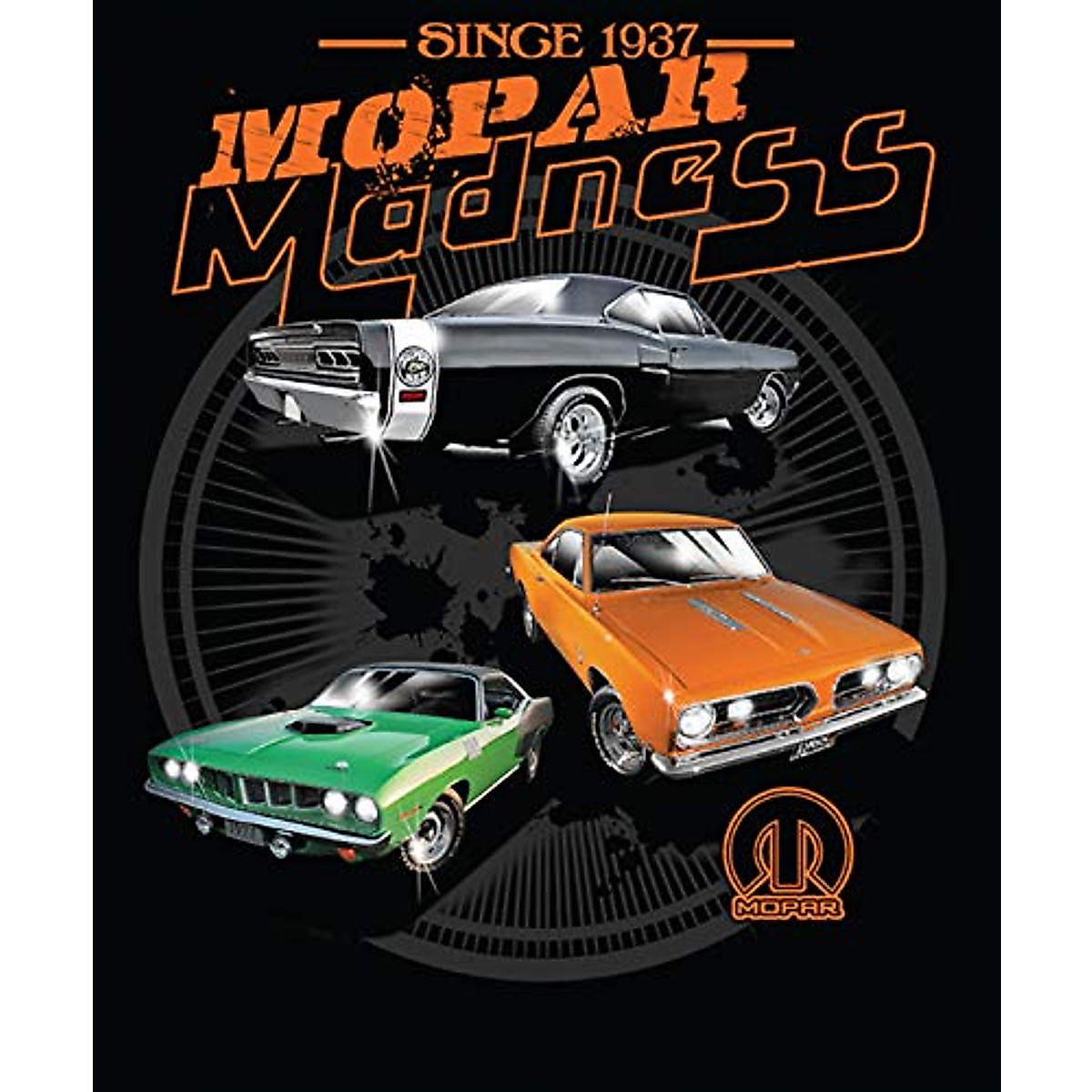 Men's Mopar Maddness T-Shirt Short Sleeve Black Crew Neck Shirt (2X, Black)
