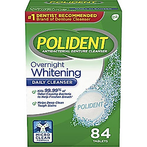 Polident Overnight Whitening, Antibacterial Denture Cleanser, Triple Mint Freshness 84 ea (Pack of 3)