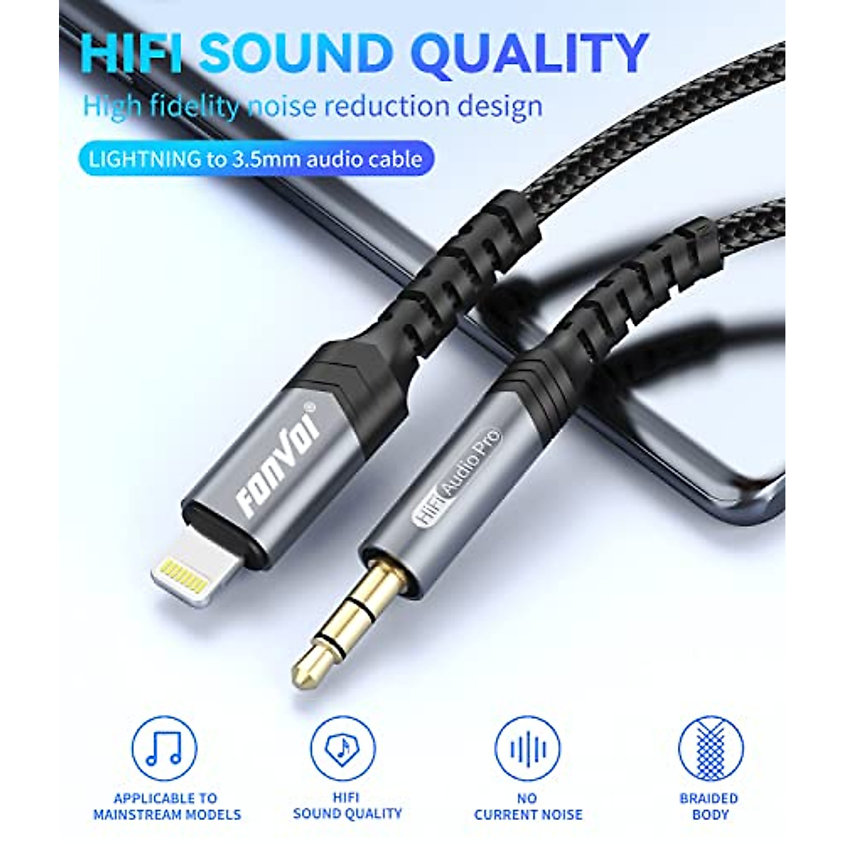 FONVOi AUX Cord for iPhone 【4 Feet,MFi Certified】 Lighting to 3.5mm AUX Cord for Car,Compatible with iPhone 14/13/12/11/XR/ipad/ipod to car Stereo/Speaker/Headphone