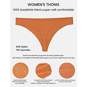 MELERIO Women Seamless Thongs 6 Pack Laser Cut Ribbed No Show Thong Underwear Breathable Low Rise Invisible Panties(6pcs-A,S)