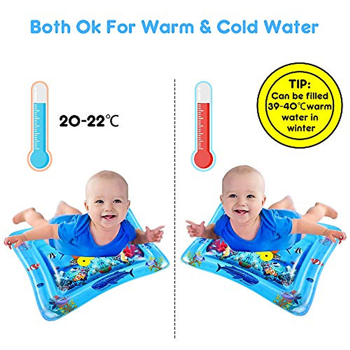 VATOS Tummy Time Baby Water Play Mat Toys for 3 6 9 Months Newborn Infant&Toddlers, Inflatable Sensory Toys Gifts for Boy Girl| BPA Free Infant Early Development Activity Centers