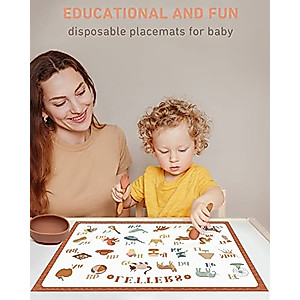 Babebay Disposable Placemats for Baby, 40 Pack Sticky Toddler Placemat for Restaurants, Dining Table, Party, Travel, 12" x 18" Placemats with 4 Designs, Fun and Learning Placemats for Kids