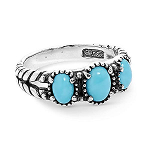 American West Jewelry Sterling Silver Blue Turquoise 3-Stone Ring, Size 8