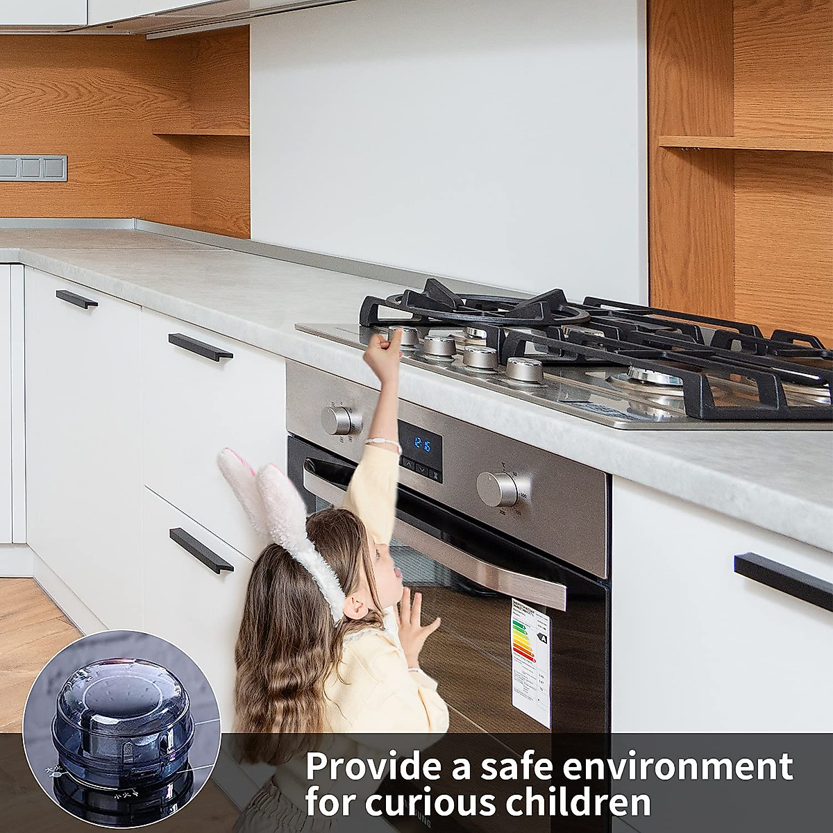 Arriveok 8 Pcs Gas Stove Knob Covers, Baby Oven Lock Kitchen Safety Guards Child Proof Knob Covers Stove Top Protector with Self Adhesive Tape (White)