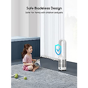 ZICOOLER Tower Fan for Bedroom, 22 Inch Bladeless Fan, 80° Oscillating with Remote, 8 Speeds, 8H Timer, Quiet Desk Cooling Standing Floor Fans Indoor Home Office Room, White