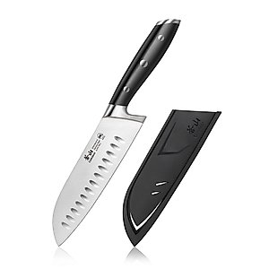 Cangshan ALPS Series 502742 German Steel Forged 7-inch Santoku Knife with Sheath, Black