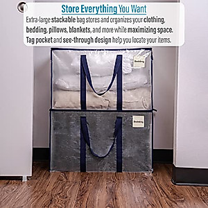 VENO 8 Pack Extra Large Moving Storage Bags with Zippers, Foldable Heavy-Duty Tote for Space Saving, Alternative to Moving Boxes, Packing Supplies, Plastic Storage Bins (Clear - Set of 8)