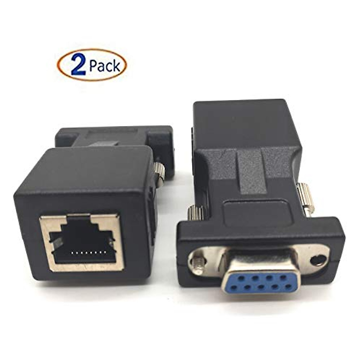 Qaoquda DB9 to RJ45 Female Adapter, 2 Pack, Black
