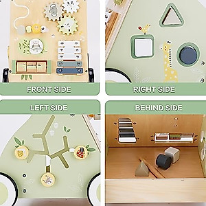 Wooden Baby Push Walker and Toddler Pull Learning Activity Toy - Develop Motor Skills & Creativity - Multiple Activities Center for 1-3 Years Old Boys and Girls