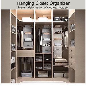 Hanging Closet Organizer with Drawer,Easy Mount Foldable 3-Shelf Closet Hanging Storage Shelves for Clothes Handbag Shoes Accessories Storage,Space Saver,Gray