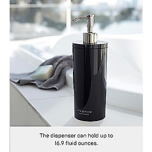 Yamazaki 2929 Tower Shampoo Dispenser Contemporary Bottle Pump for Shower, Round, Black & Silver