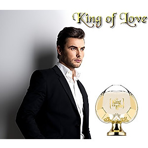 King of Love Eau de Toilette For Men- Natural Sweet Body Scent in Heart Shaped Bottle Spray- Best Fruity Fragrance With Hints of Leather, Amber & Sandalwood - 3.3oz.