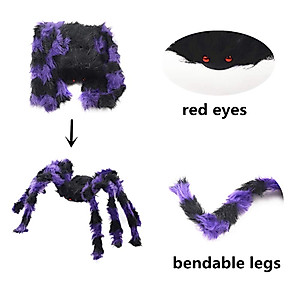 BEIGUO 5pcs Halloween Spider Giant Spider with Red Eyes Colorful Hairy Scary Halloween Spider Decorations for Indoor,Outdoor(1pcs 30",2pcs 20",2pcs 12")