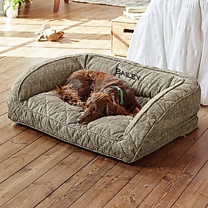 Orvis ComfortFill-Eco Bolster Dog Bed - Plush Rectangular Dog Beds with Three-Sided Bolster for Leaning, Charcoal Chev - Extra Large