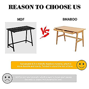 Nnewvante Writing Computer Desk 46" Bamboo Home Office Table with 2 Drawers, Modern Furniture Simple Study Makeup Workstation