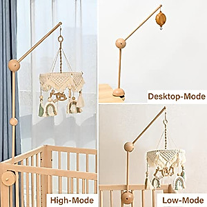 Wooden Baby Crib Mobile Arm, Adjustable Mobile Holder for Crib and Desk Rotating Baby Mobile Hanger Nursery Decoration (3 Modes)