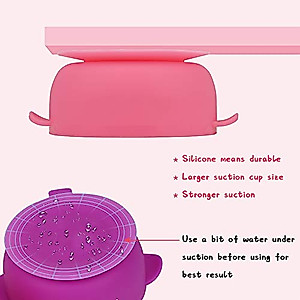 KingKam 2 Pack Baby Bowls with Suction, Silicone Stay up Baby Bowl for Kids and Toddlers, Silicone Bowls and Spoons for Baby Toddler Bowls, Baby Feeding Bowls Set - Pink/Purple