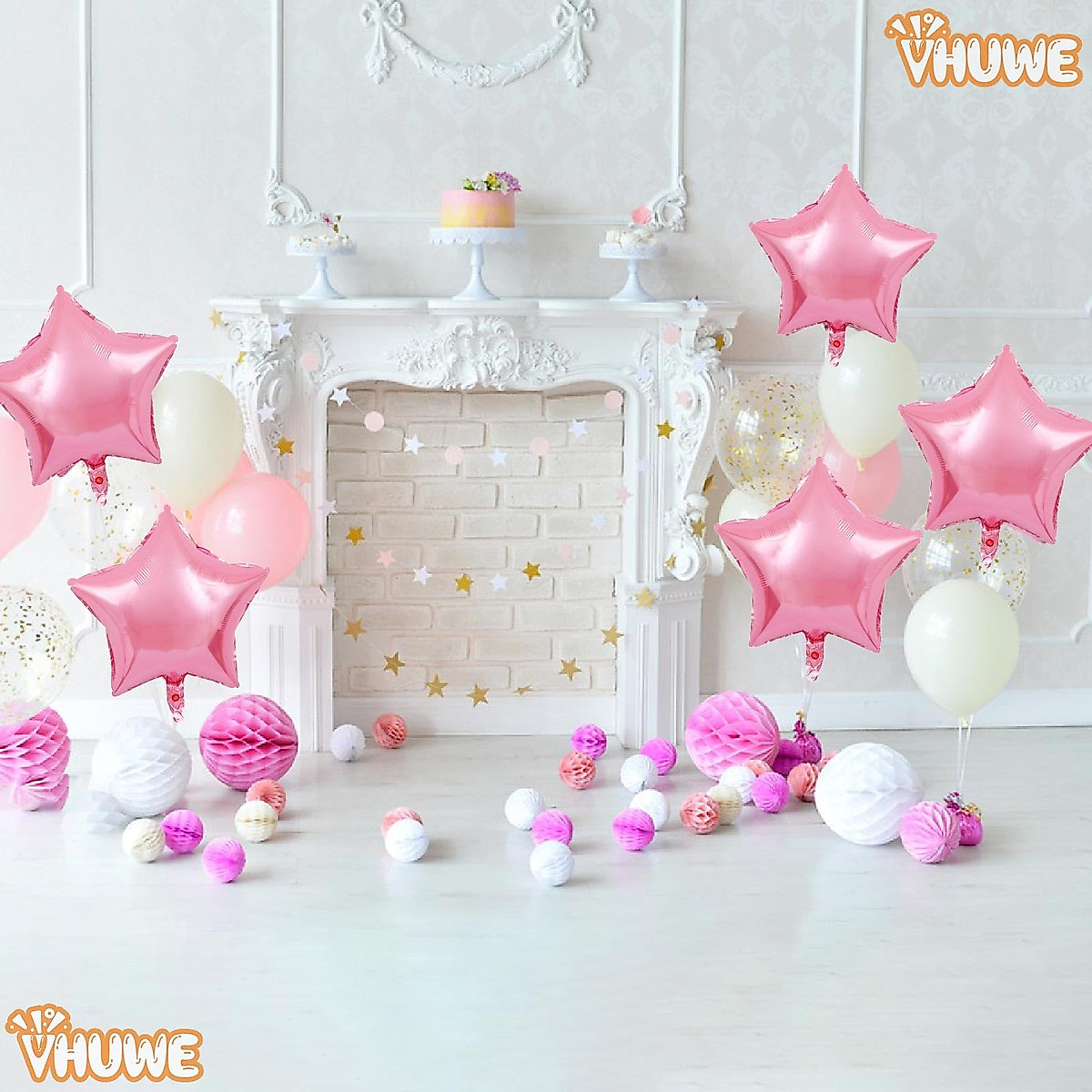 Pink Star Balloons 18 Inch, 10 Pcs Candy Pink Star Shaped Mylar Helium Foil Metallic Balloon for Birthday Party Decorations Baby Shower Wedding Anniversary Backdrop Girls Party Supplies