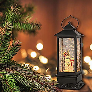 Eldnacele Christmas Snow Globe Lantern with Music, Battery Operated Lighted Swirling Glitter Water Lantern with Timer for Christmas Home Decoration, Snowman