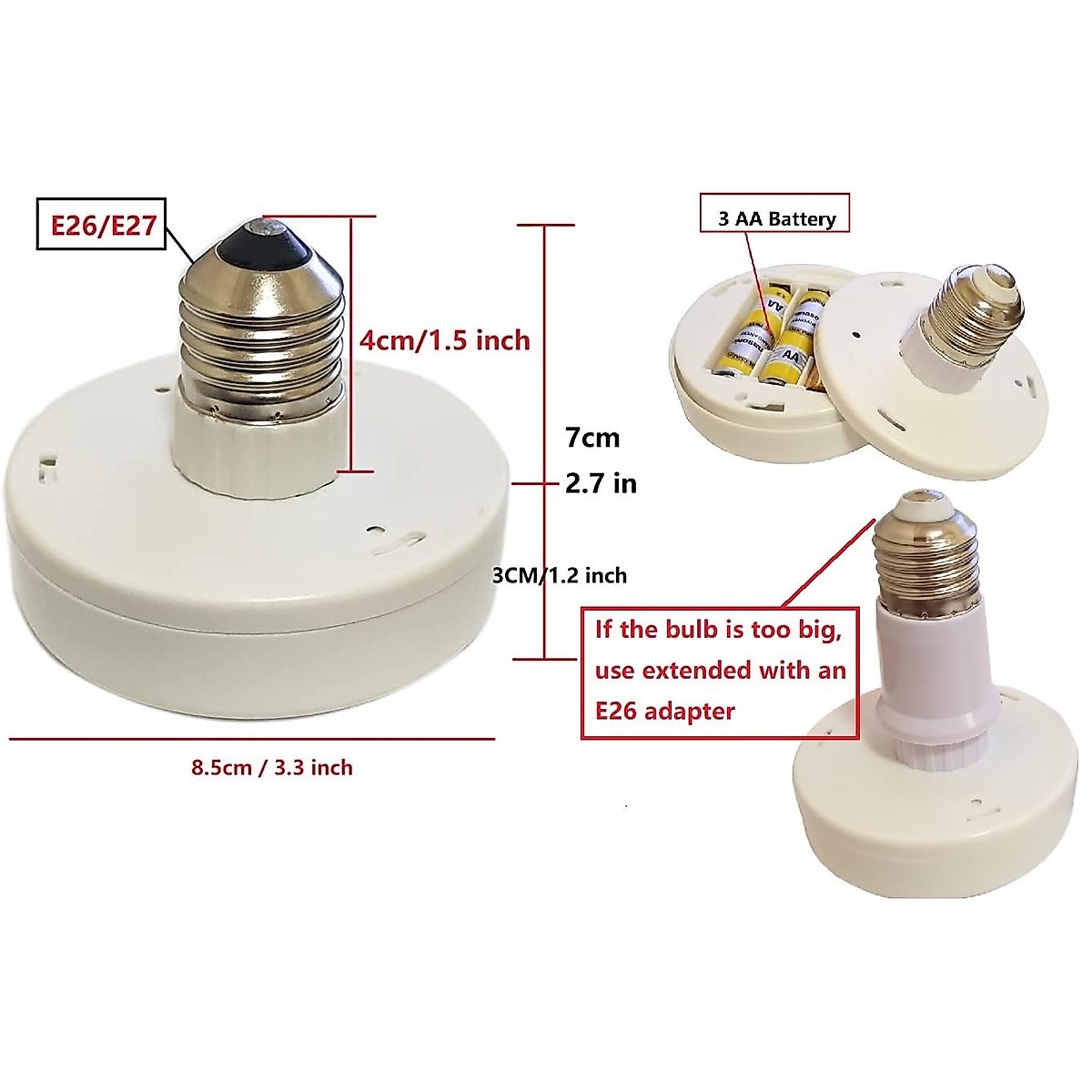 2 Pack Battery Operated Light Bulb with Remote Controlled,Backup Battery Powered Led Light Bulbs,Wireless Light Bulb Dimmable Timer E26 Screw in for Indoor Sconce and Hanging Lamp Without Electricity