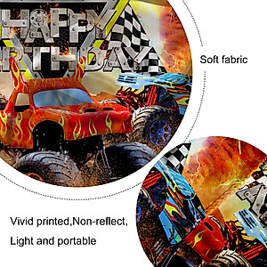 Newsely Truck Themed Birthday Party Supplies Backdrop 7Wx5H Monster Boys Kids Happy Birthday Background Photography Jam Burning Flame Car Grave Digger Party Decorations Banner Photo Booth Props