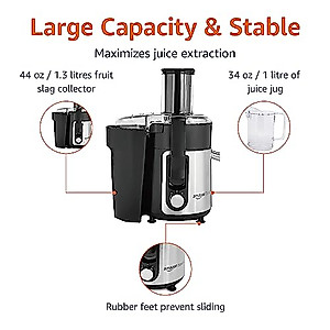 Amazon Basics Wide-Mouth, 2 speed centrifugal juicer, Black, 33.8 ounce / 1000 ML