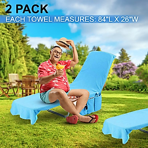 Kovot Beach Chair Towel Cover – Super Absorbent and Soft – Chaise Lounge Chair Towel Cover with Pockets – 84 x 26 Inches Light Blue Quick Drying Tanning Towel Cover – 2 Pack