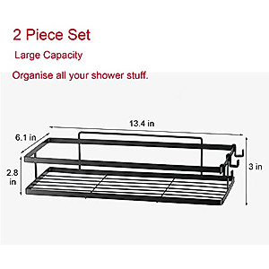Shower Caddy,Bathroom Organizer,Shower Organizer (2 Pack),Adhesive Shower Organizer No Drilling,Self Adhesive Bathroom Shelves Basket,Corner Shower Shelf with 6 Hooks,bathroom storage
