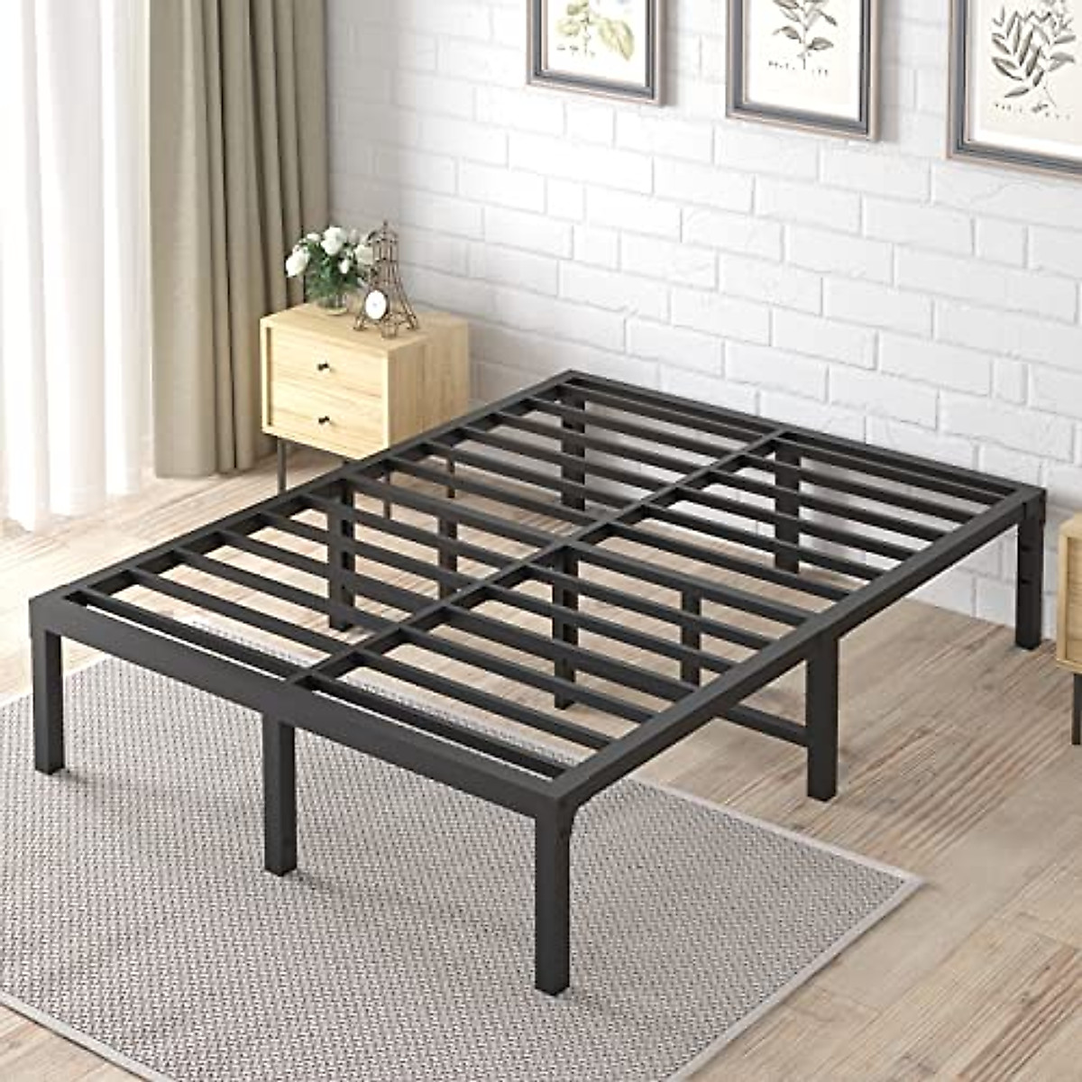 FUIOBYVV Full Size Bed Frame, 14 Inch Heavy Duty Metal Platform Bed Frame Full Support Up to 3500 lbs, No Box Spring Needed/No Shaking/Steel Slat Support/Noise Free/Easy Assembly