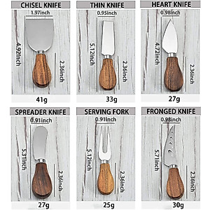 KT-GARY Premium 6-Piece Cheese Knife Set - Acacia Wood Handle Stainless Steel Cheese Knives for Charcuterie Board
