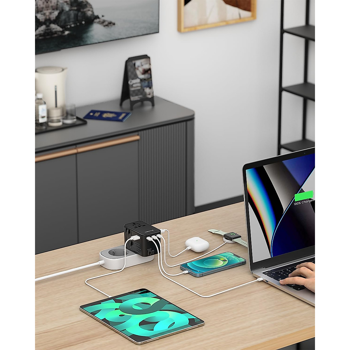 Universal Travel Adapter, VINTAR 75W GaN International Plug Adapter with 3 USB-C PD & 2 USB-A QC, All-in-One Travel Essentials for UK/EU/USA/AUS, Worldwide Power Adapter for Laptops Tablets Phones