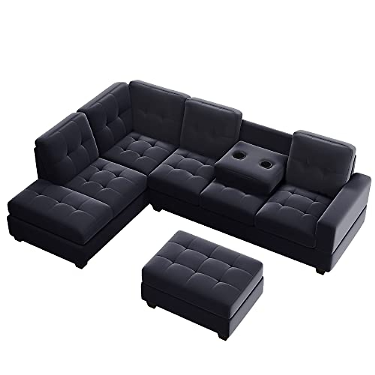 FANYE L-Shaped Oversized Corner Reversible Sectional Sofa Couch W/Chaise & Storage Ottoman,Modern 6 Seaters Velvet Upholstery Sofa&Couch with Cupholders for Home Office Apartment Living Room