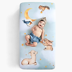 Rookie Humans 100% Cotton Sateen Fitted Crib Sheet: Goodnight Wonderland. Modern Nursery, Use as a Photo Background for Your Baby Pictures. Standard Crib Size (52 x 28 inches)