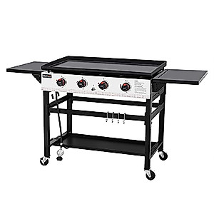 Royal Gourmet GB4002 4-Burner Flat Top Gas Grill, 36-Inch Propane Griddle Restaurant Grade Professional Barbecue Teppanyaki Cooking, For Outdoor Events, Camping and BBQ, Black