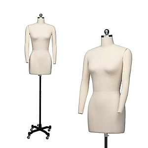 Bonnlo Female Sewing Mannequin, Size 6 Professional Dress Form for Display and Tailor Design, Height Adjustable Torso with Stable Metal Base (with arms, 6)