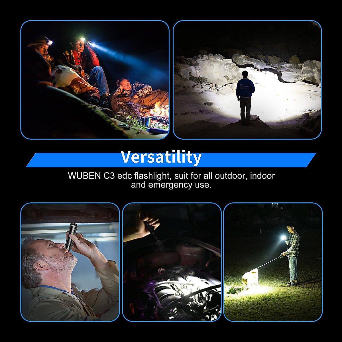 WUBEN C3 Flashlight 1200 High Lumens Rechargeable Flashlights 6 Modes Super Bright IP68 LED Tactical Flashlight for Camping, Home, Emergency, Rescue, Hunting, Inspection, Repair, Tool Gifts for Men