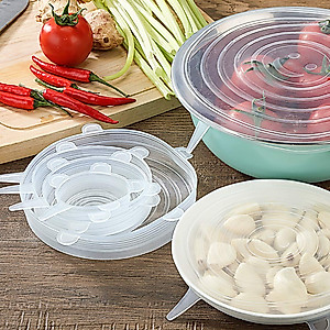 Duruan Silicone Stretch Lids,Reusable Plastic Wrap Alternative,6-Pack Food Storage Covers,Clear Color (White)