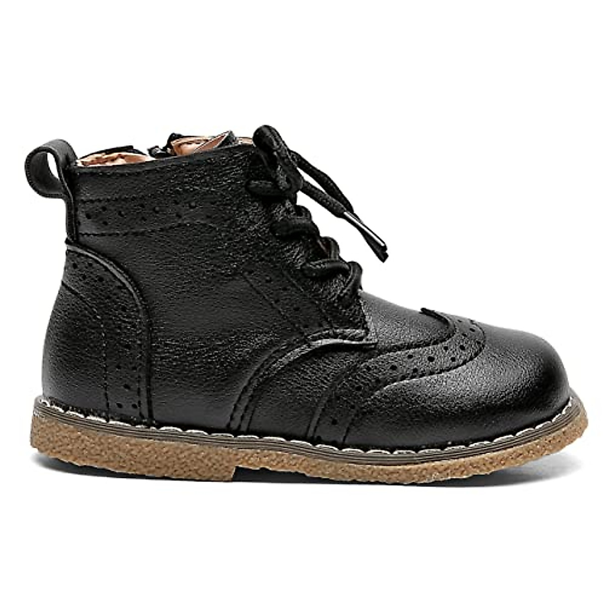 DADAWEN Toddler Baby Boys Girls Hiking Boots Waterproof Leather Non Slip Lace Up Outdoor Work Ankle Winter Snow Boots(Toddler/Little Kid) Black US Size 5 M Toddler