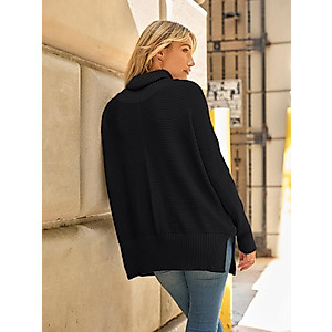 LILLUSORY Womens Turtleneck Oversized Tunic Fall Sweaters 2024 Trendy Casual Long Pullover Knit Winter Casual Cute Poncho Fashion Trendy Clothes Outfits Clothing Tops Black